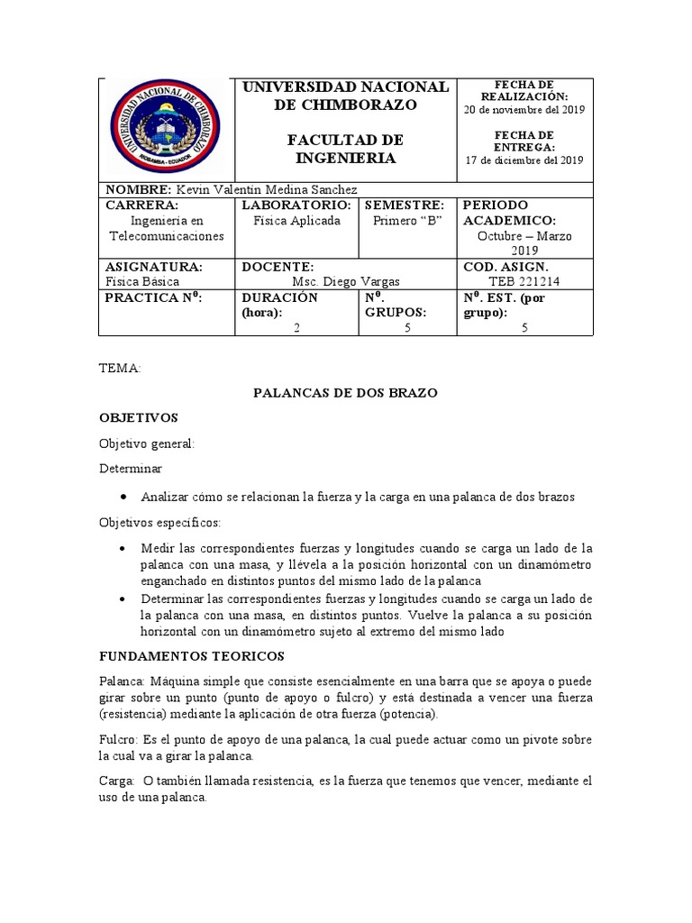 Practica p2 | Descargar gratis PDF | Palanca | Fuerza