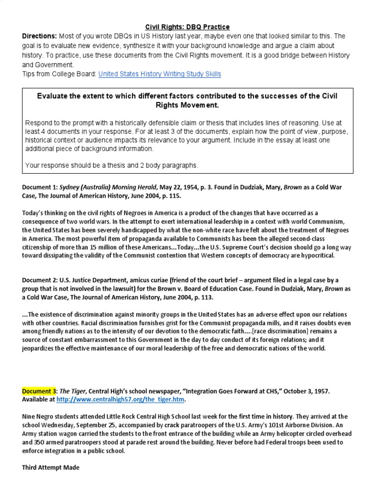 Civil Rights DBQ | PDF | March On Washington For Jobs And Freedom ...