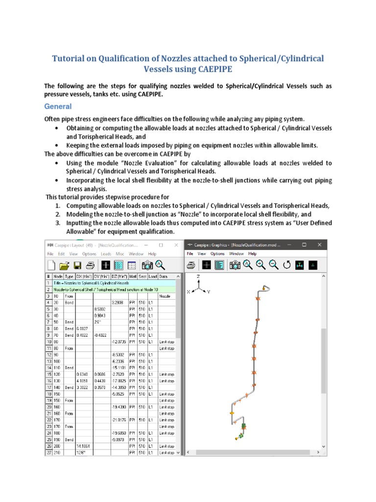 Nozzle Qualification in CAEPIPE Tutorial | PDF | Bending | Stress (Mechanics)