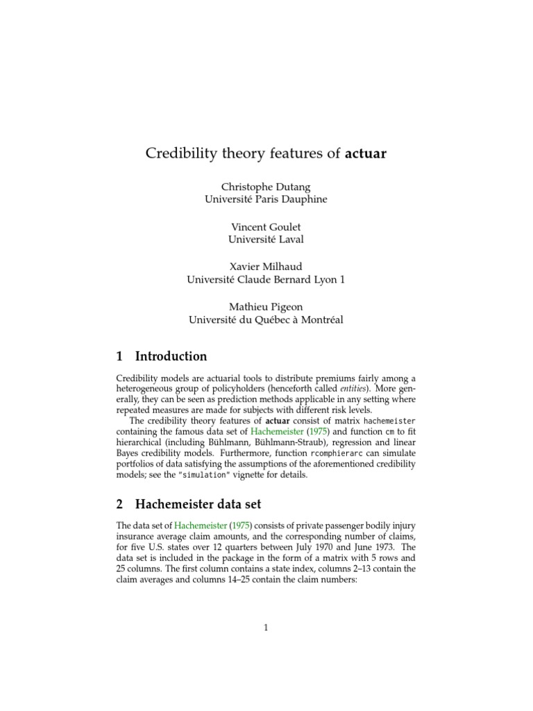 Credibility Theory Features of Actuar | PDF | Statistical Analysis | Teaching Mathematics
