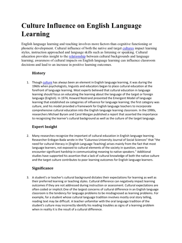 Culture Influence on English Language Learning | Language Education ...