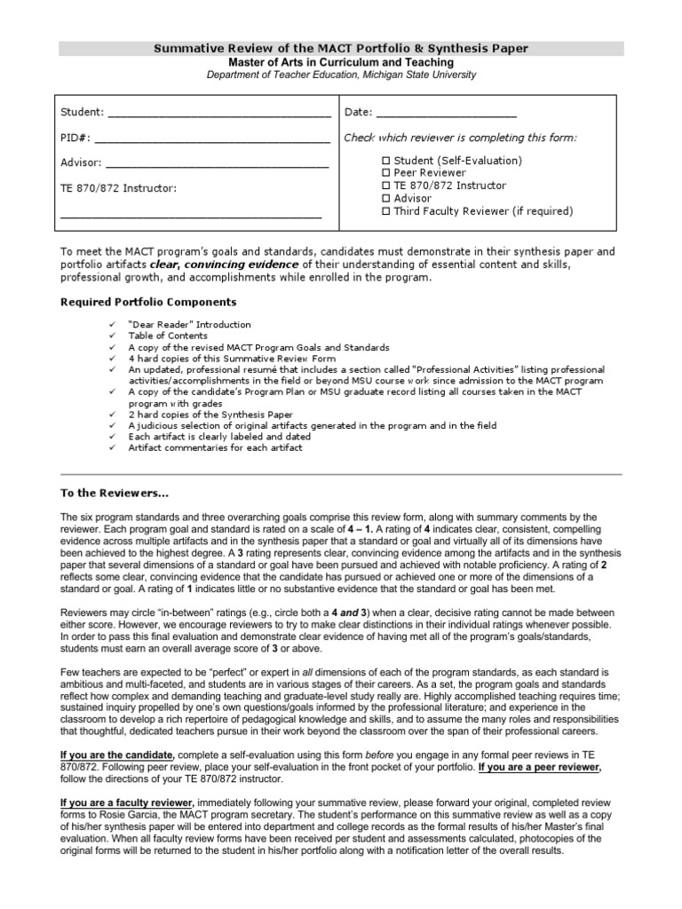 Matc Summative Review Form Pdf Educational Assessment Teachers