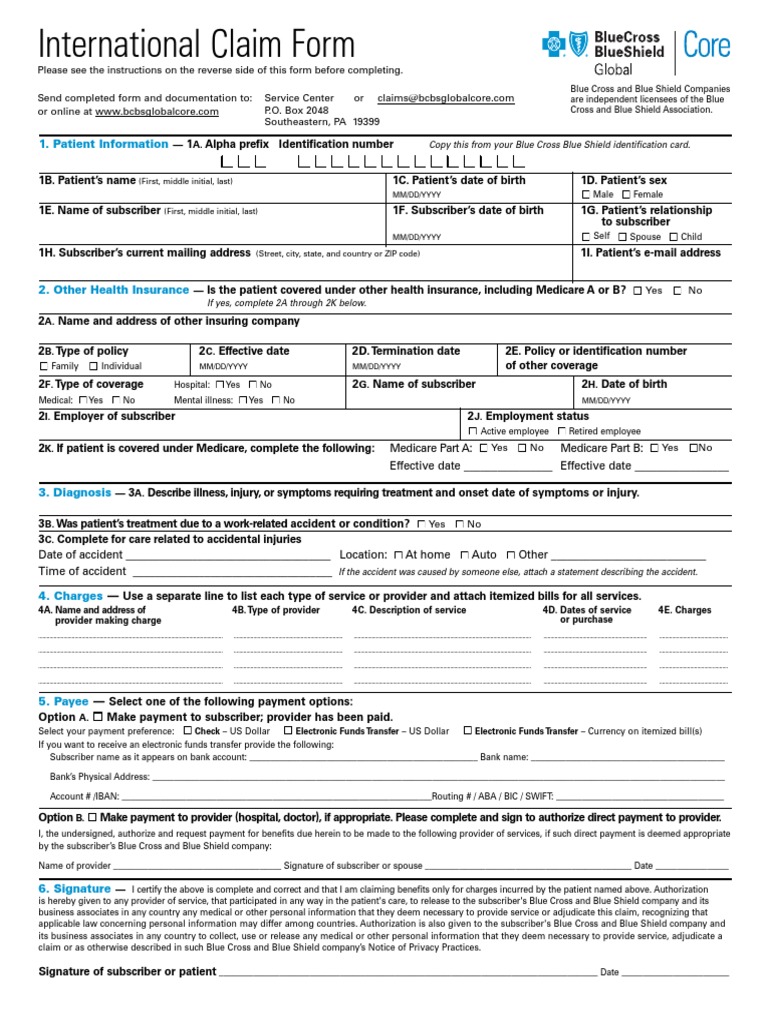 International Health Insurance Claim Form | PDF | Payments | Cheque