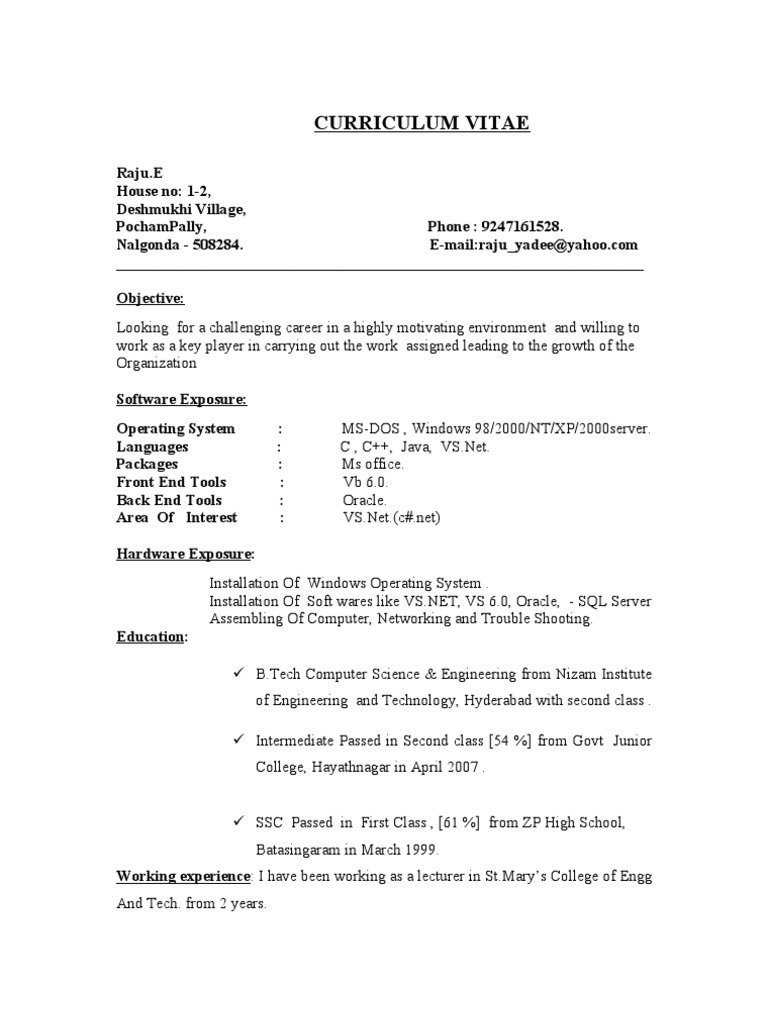 Curriculum Vitae | PDF | Microsoft Windows | Information Technology