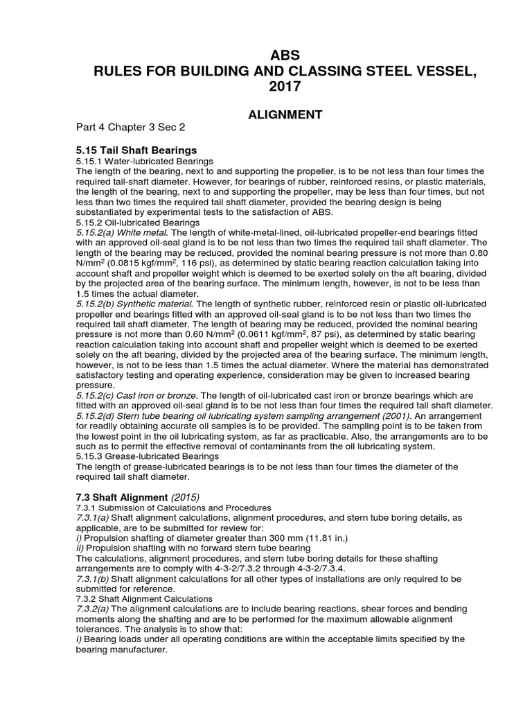 ABS Rules For Building and Classing Steel Vessel, 2017: Alignment | PDF ...