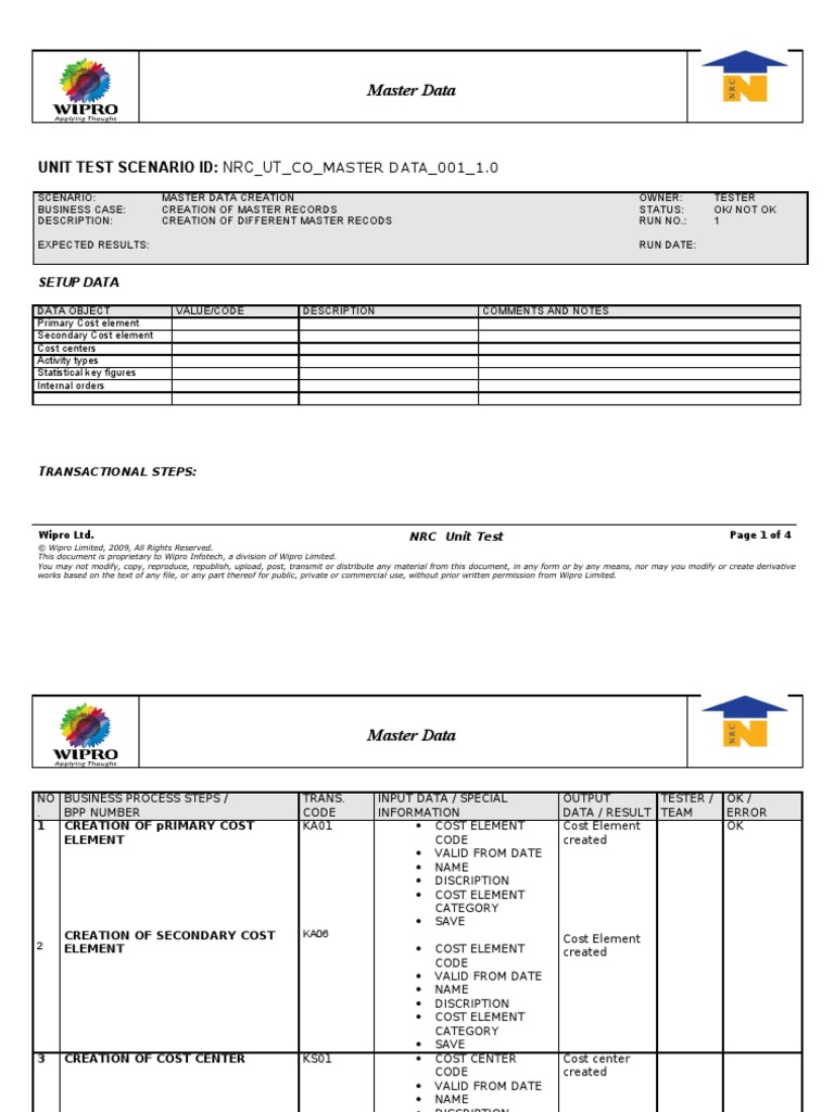 Master Data: Unit Test Scenario Id: NRC - Ut - Co - Master Data - 001 ...