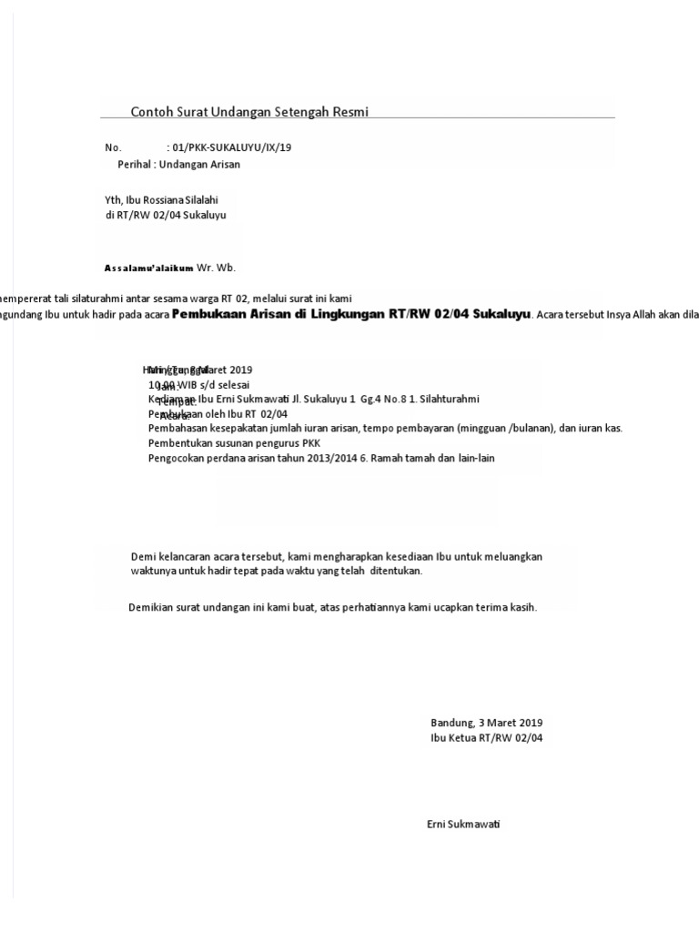 Contoh Surat Undangan Setengah Resmi | PDF