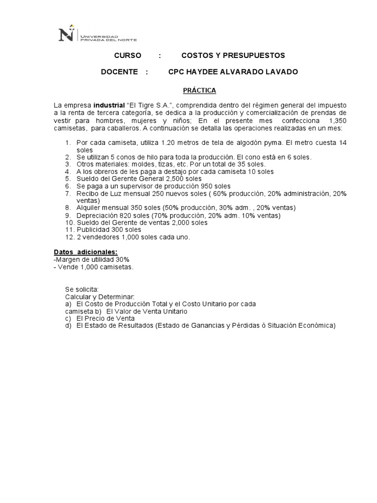 Curso: Costos Y Presupuestos Docente: CPC Haydee Alvarado Lavado | PDF | Economias | Business