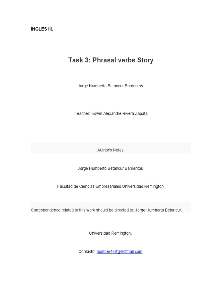 Task 3 Phrasal Verbs Story | PDF