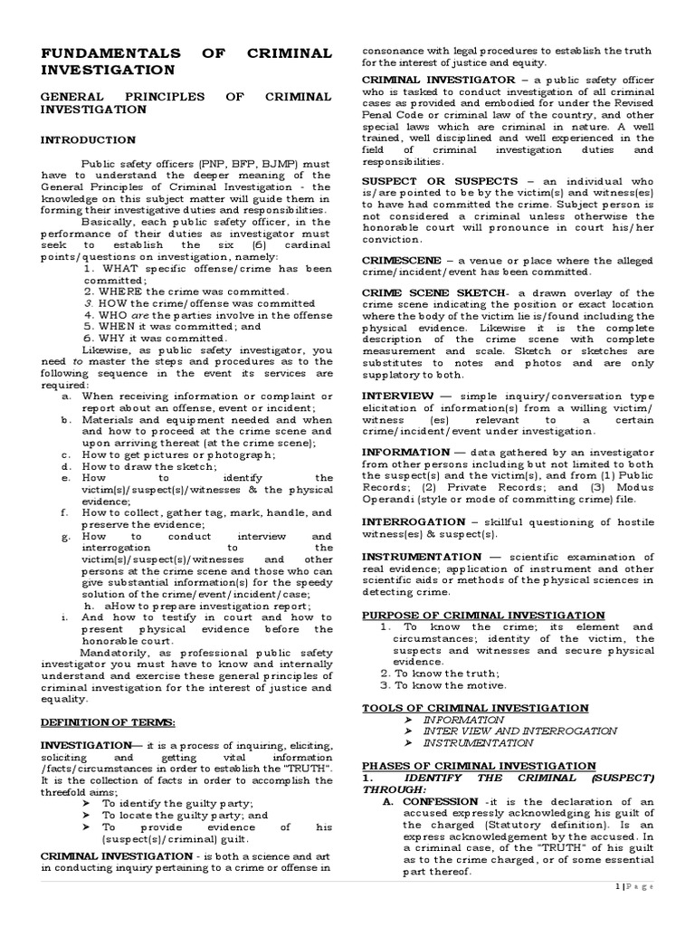 General Principles of Criminal Investigation | PDF | Crime Scene ...