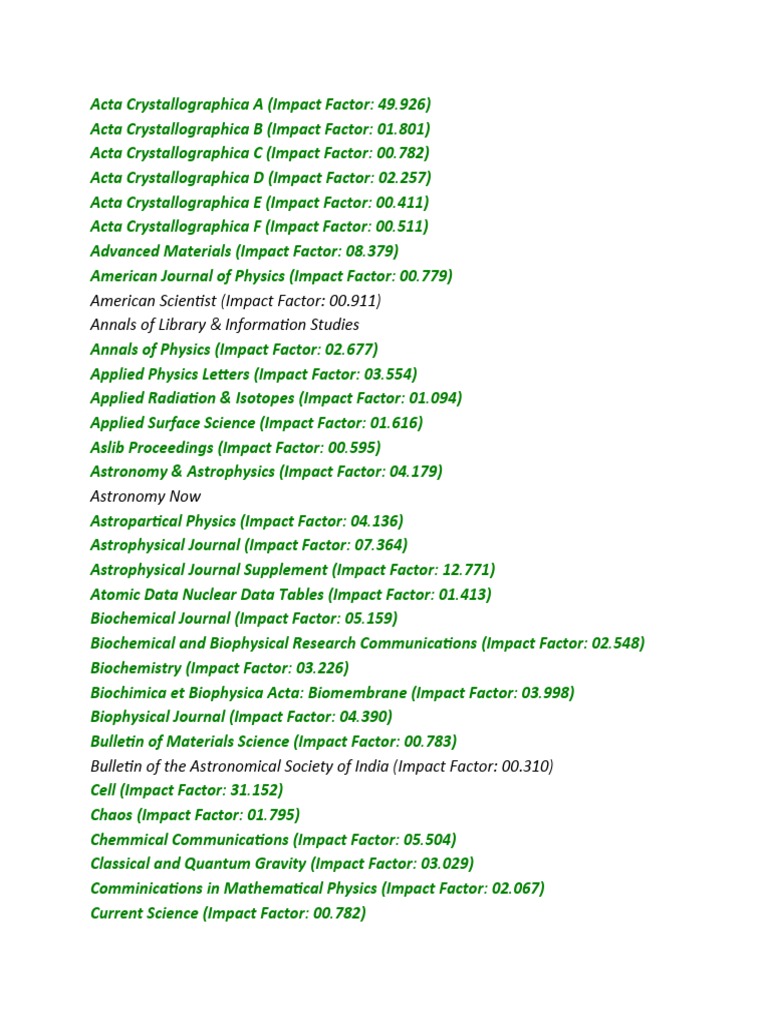 Impact Factor 2010 | PDF | Physics | Science