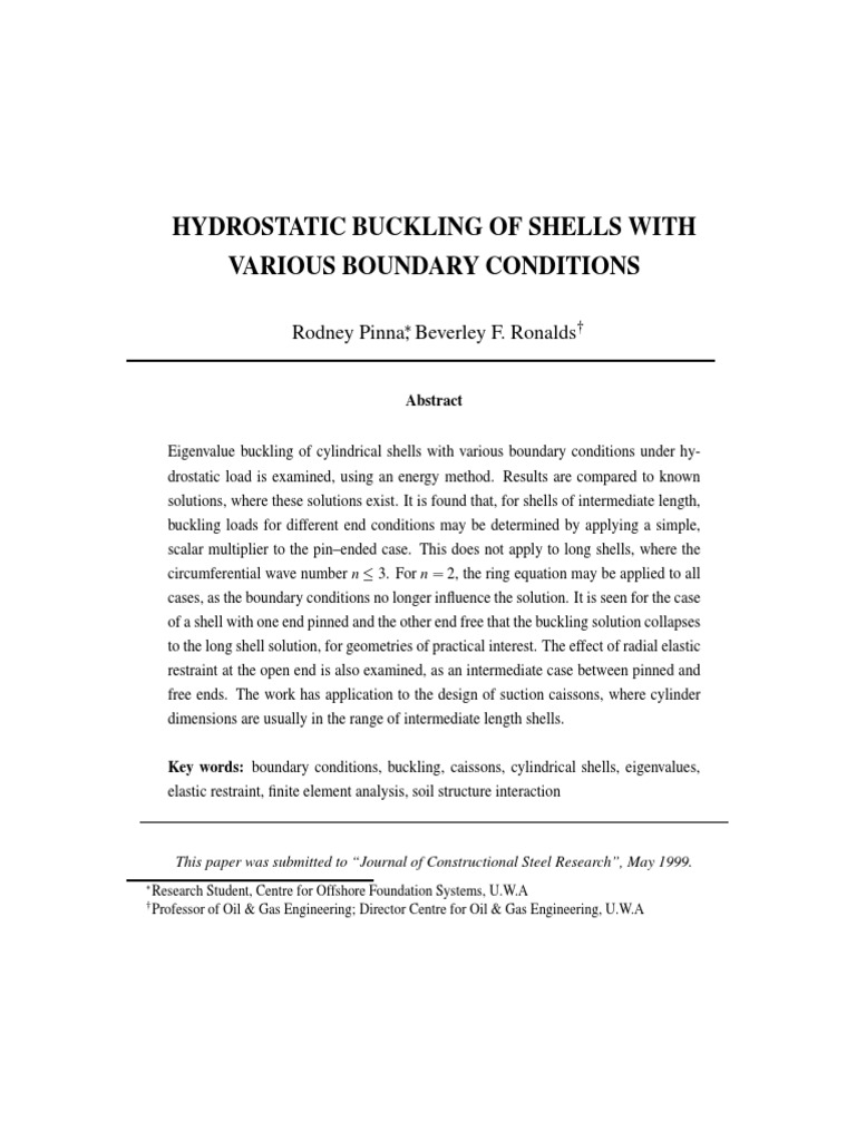 Hydrostatic Buckling of Shells With Various Boundary Conditions | PDF ...