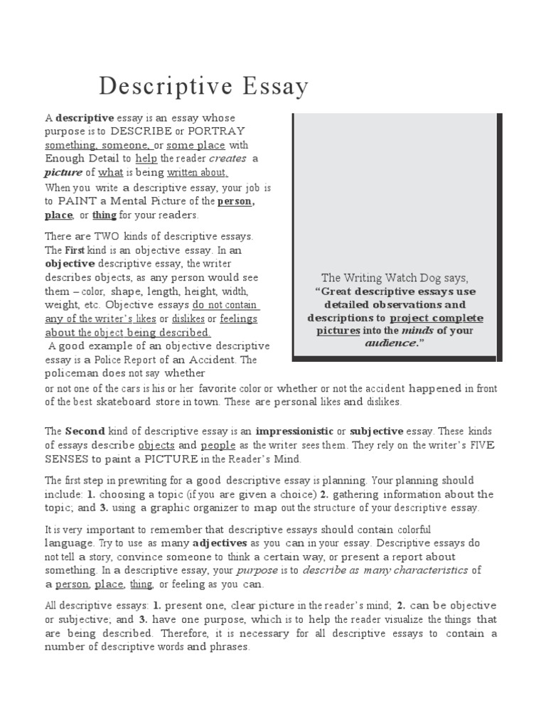 Writing A Descriptive Essay | PDF | Essays | Human Communication