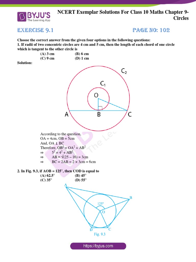 NCERT Exemplar Solution For Class 10 Maths Chapter 9 Circles | PDF ...