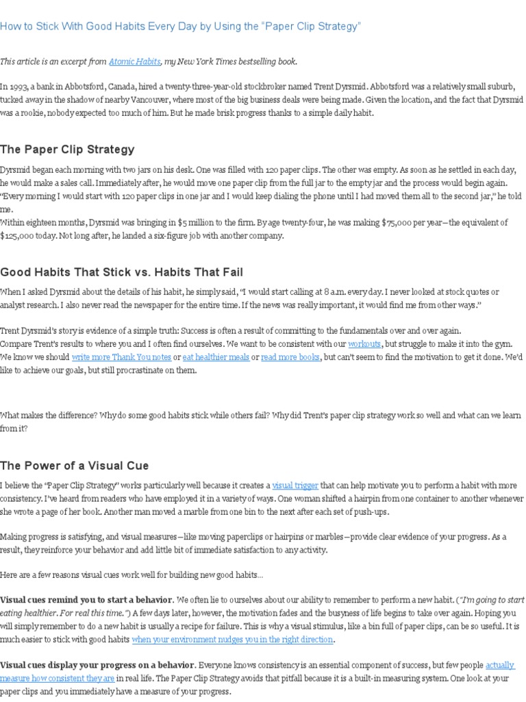 How To Stick With Good Habits Every Day by Using The "Paper Clip ...