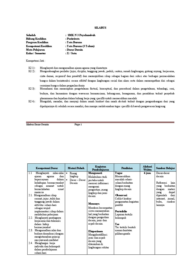 Silabus Dasar Desain Klas X | PDF