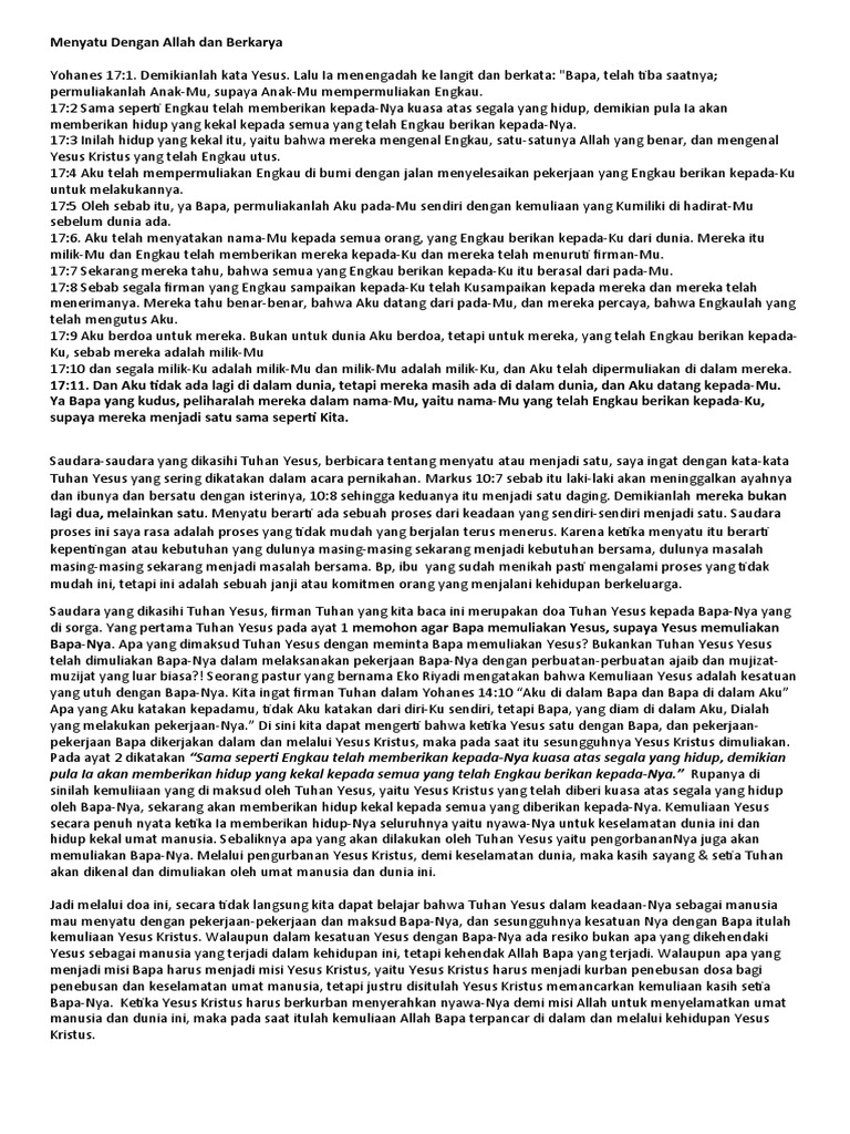Menyatu Dengan Allah Dan Berkarya | PDF