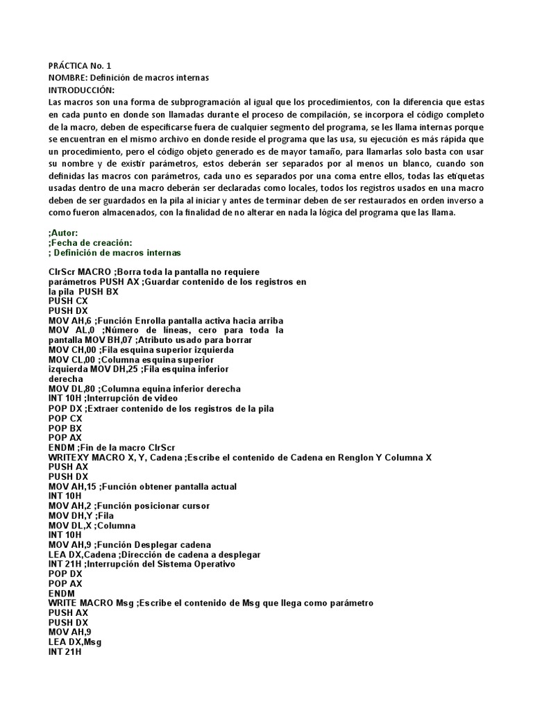 PRACTICA No 3 Macros Internas | PDF | Macro (informática) | Programa de ...