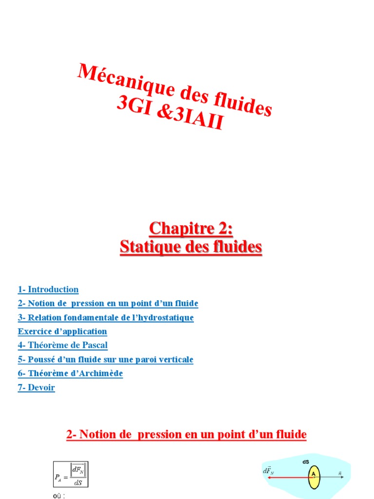 Cours Mécanique Des Fluides | PDF | Pression | Dynamique des fluides