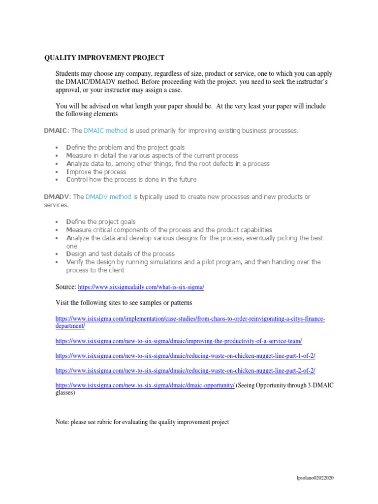 Quality Improvement Project | PDF