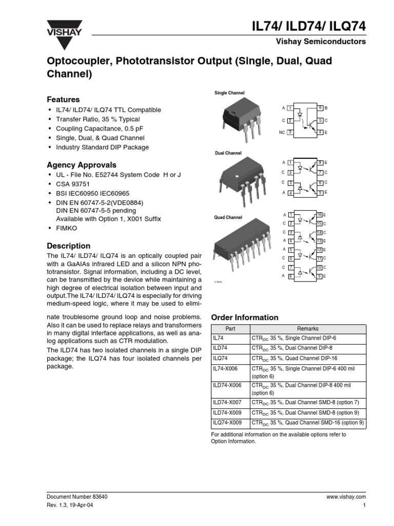 ILD74 Datasheet | PDF | Manufactured Goods | Computer Engineering