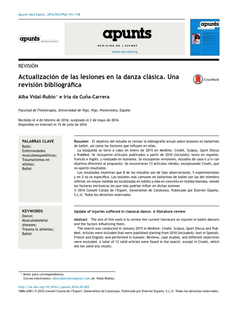 Actualizacion de Las Lesiones en La Danza Clásica. Una Revisión ...