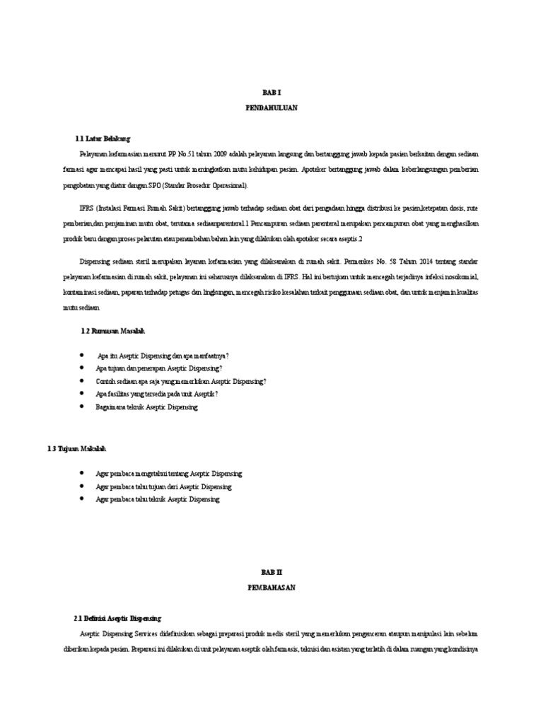 Tujuan Aseptik Dispensing di Farmasi | PDF | Kesehatan Holistik | Sains ...