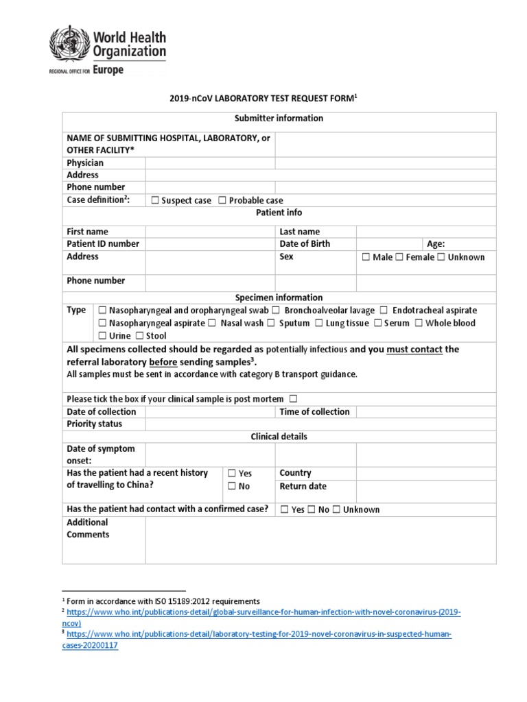 2019 nCoV LABORATORY TEST REQUEST FORM ENG | PDF
