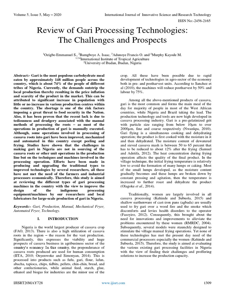Review of Gari Processing Technologies | PDF