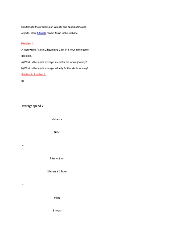 Velocity and Speed Problem Solutions | PDF | Speed | Velocity