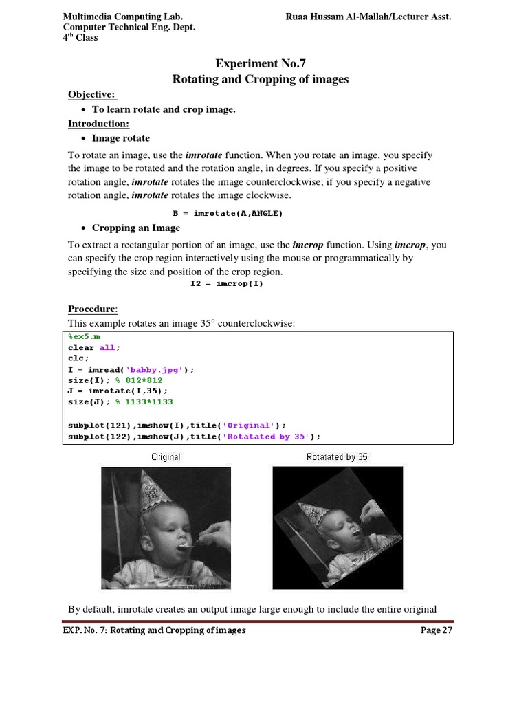 Experiment No.7 Rotating and Cropping of Images: Objective | PDF | Computer Programming | Computing