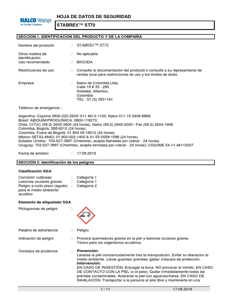 Stabrex ST 70 | PDF | Cloro | Agua