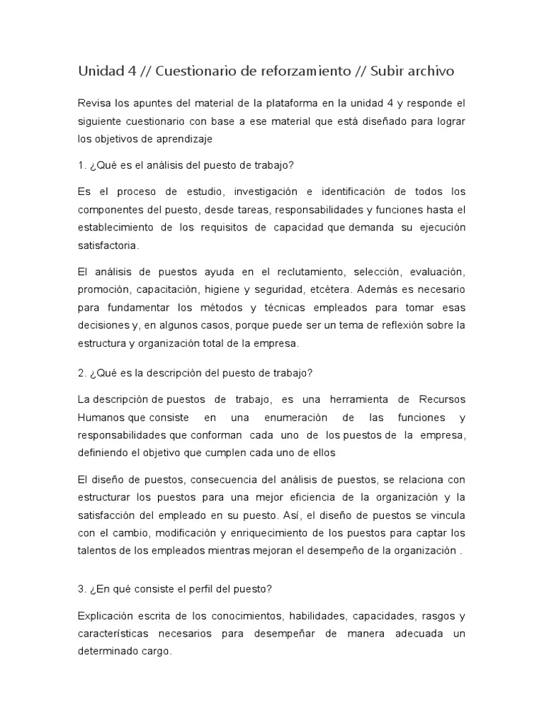 Unidad 4 Cuestionario de Reforzamiento | PDF | Gestión de recursos ...
