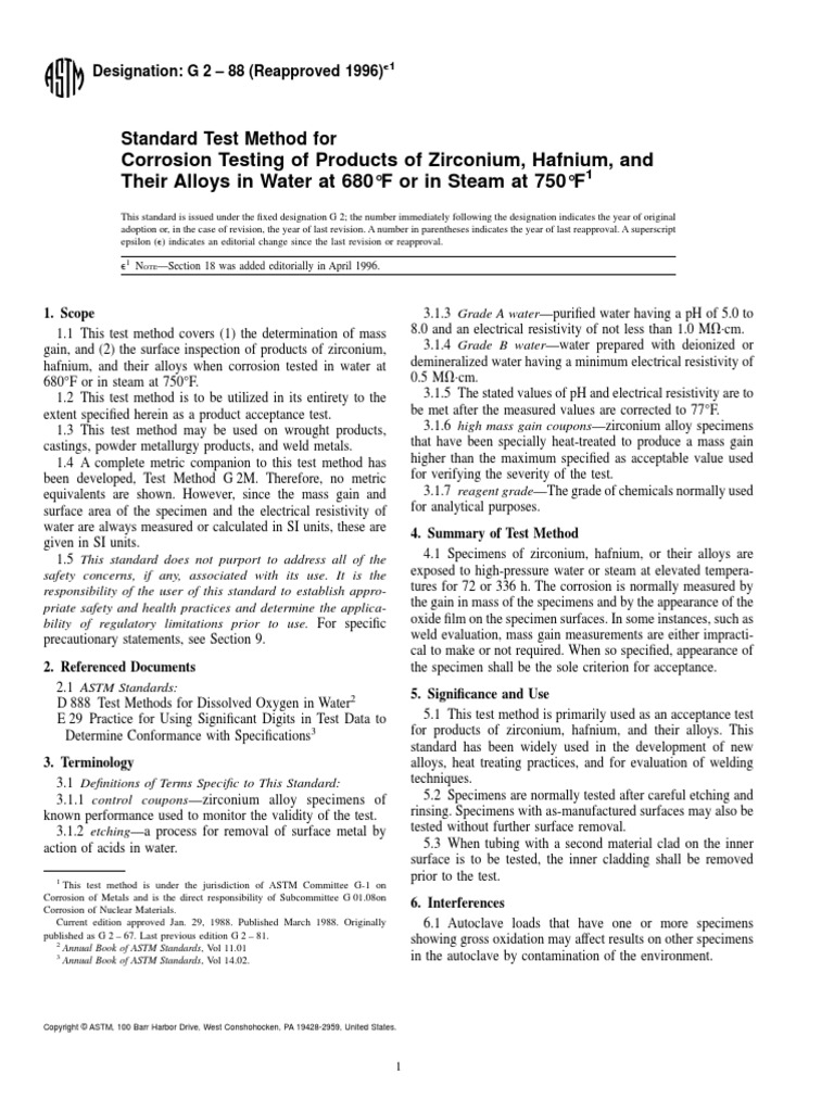 Astm G 2 PDF | PDF | Nitric Acid | Corrosion