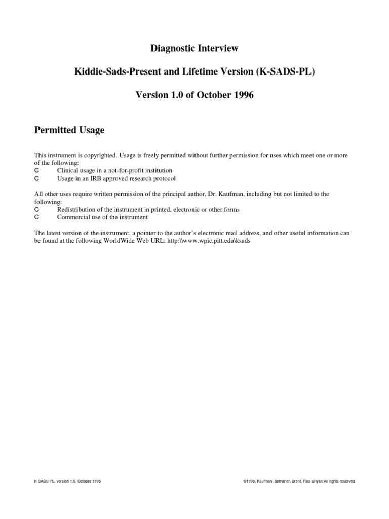 Ksads PL | PDF | Attention Deficit Hyperactivity Disorder | Major ...