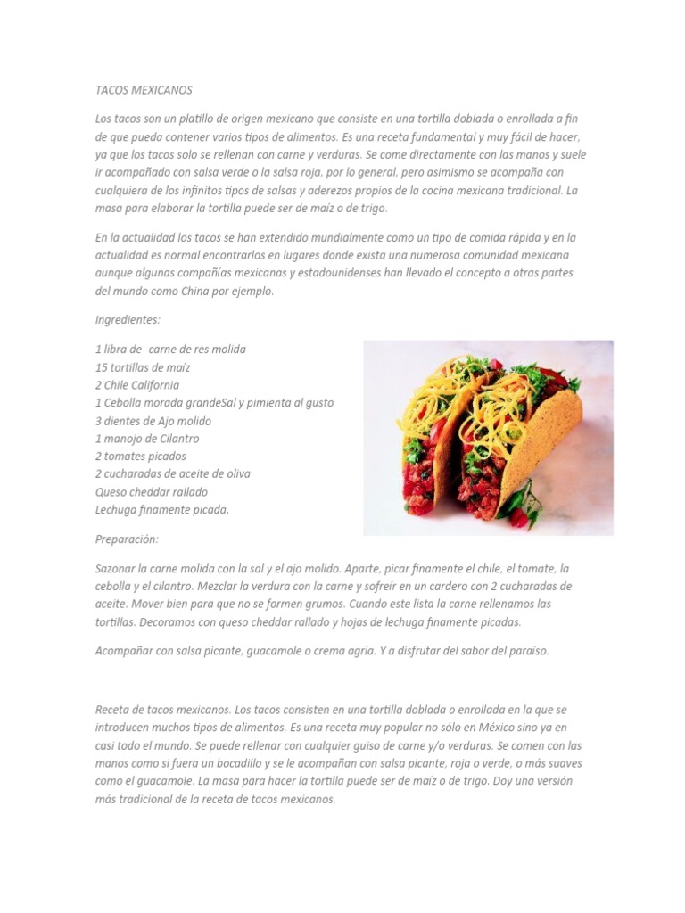 Tacos Mexicanos | PDF | Taco | Salsa