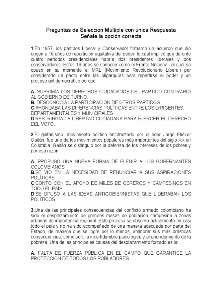 Preguntas de Selección Múltiple Con Única Respuesta | Descargar gratis ...