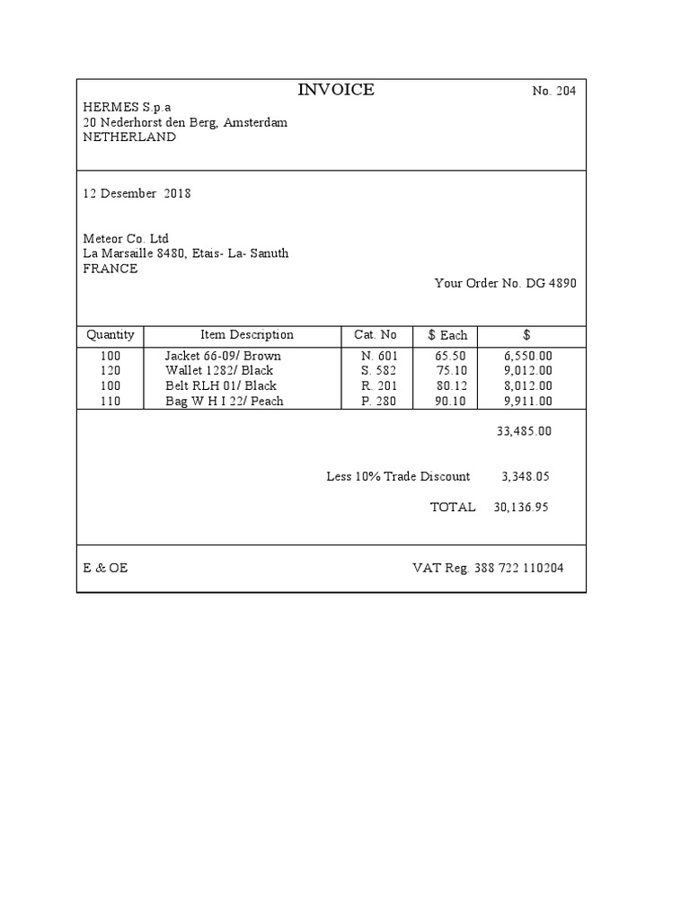 Hermes Invoice