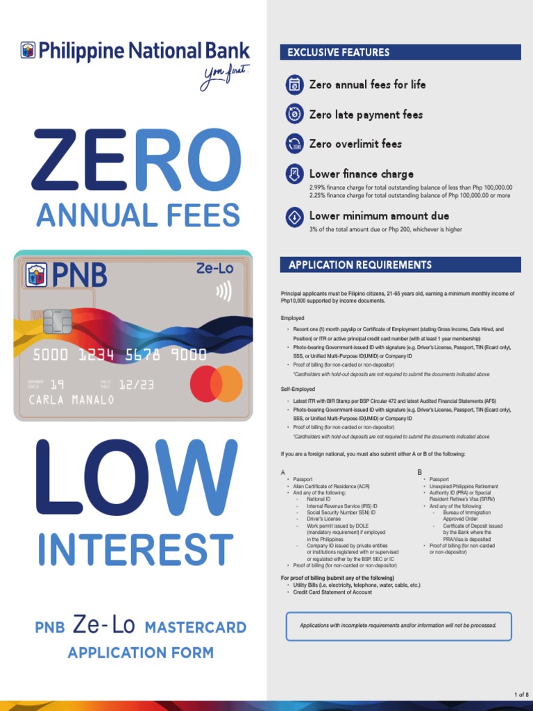 PNB Ze Lo Mastercard - App Form OnePager - Jan2020 1 | PDF | Credit ...