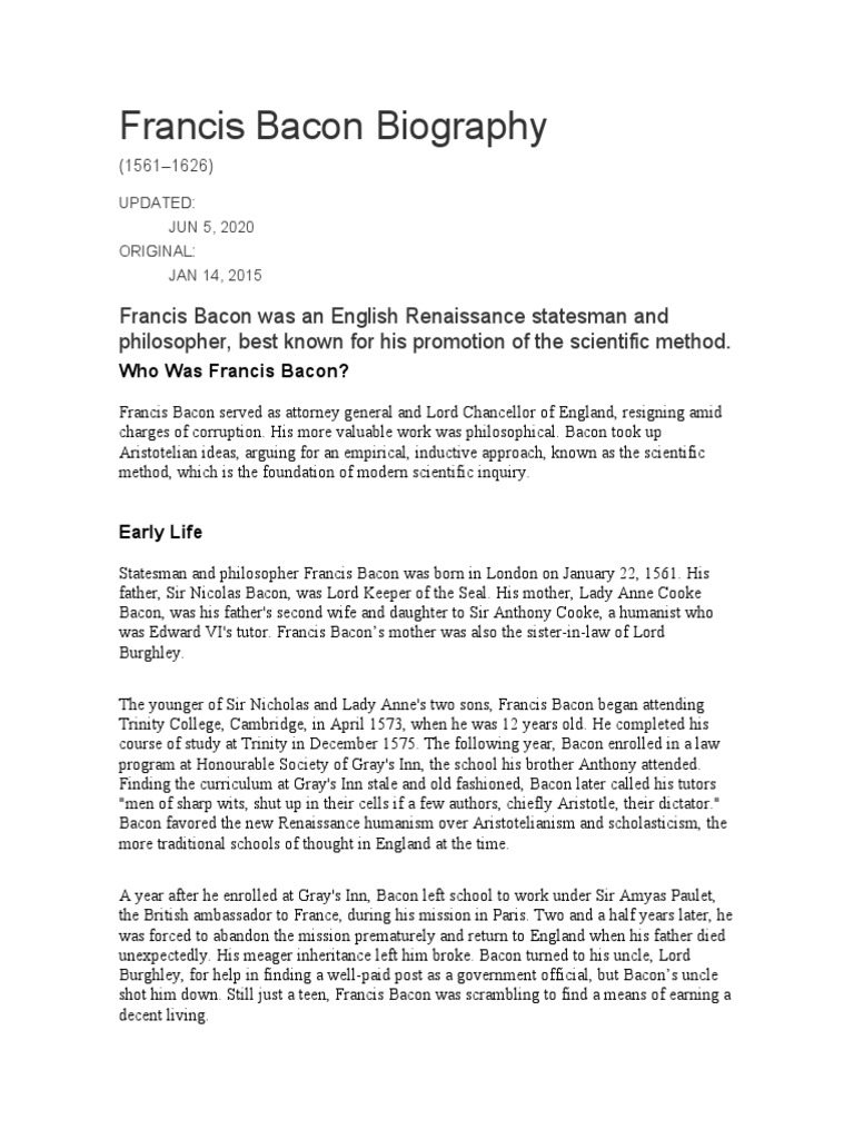 The Life and Scientific Legacy of Francis Bacon: Promoting Empirical ...