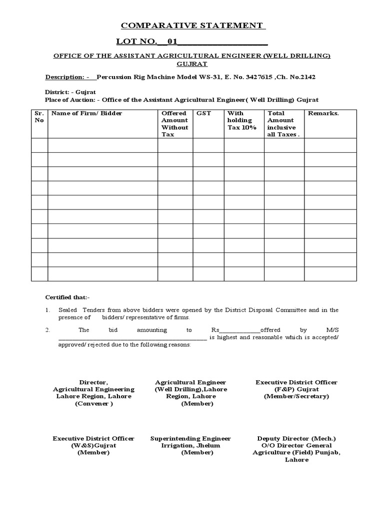 COMPARATIVE STATEMENT Lot 01 | PDF