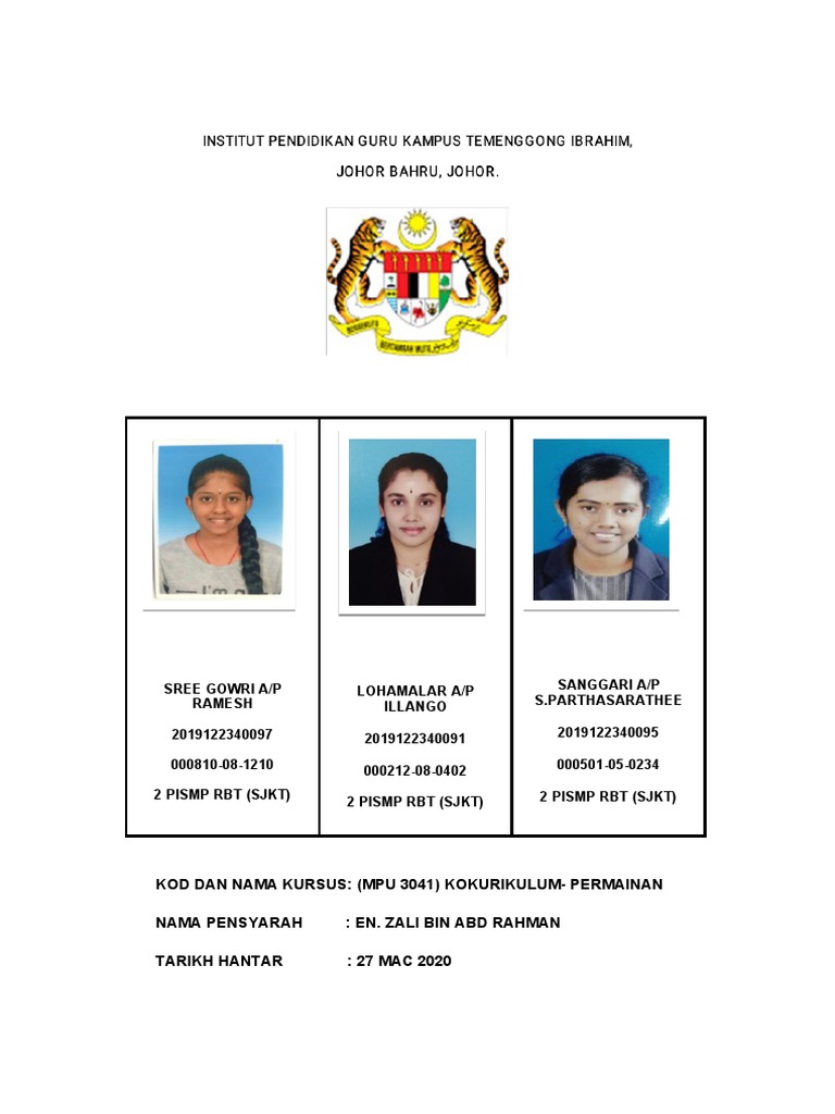 Kod Dan Nama Kursus: (Mpu 3041) Kokurikulum-Permainan Nama Pensyarah: En. Zali Bin Abd Rahman ...