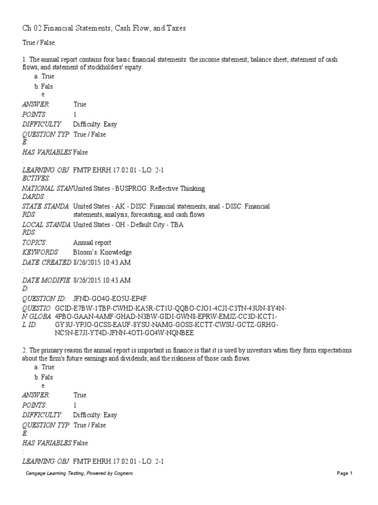 CH 02 Financial Statements, Cash Flow, and Taxes: Cengage Learning ...
