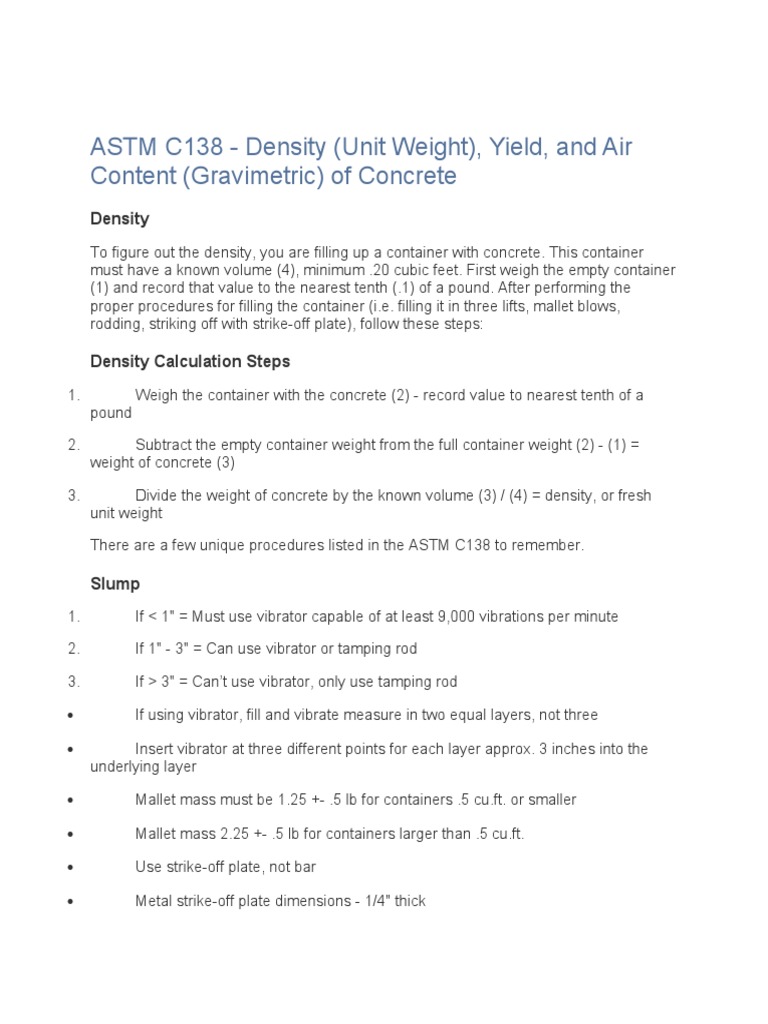 Astm C138 | PDF | Volume | Yard
