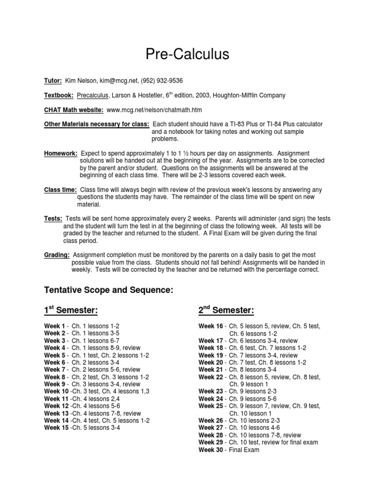 Precalc Syllabus PDF | PDF | Teaching | Cognition