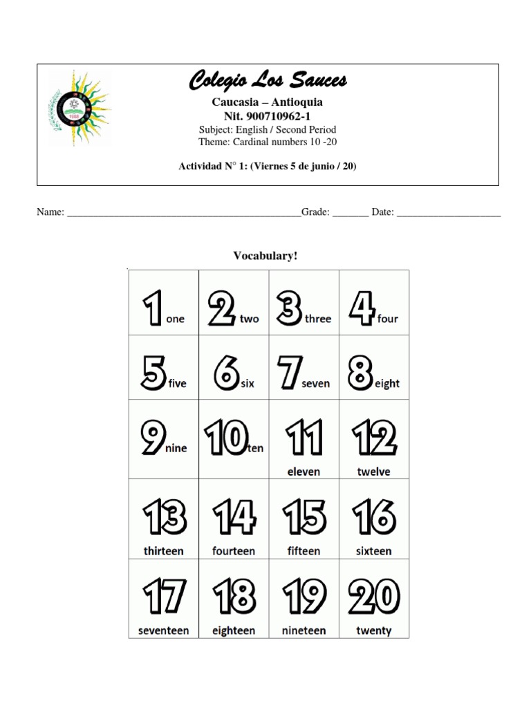 Números cardinales del 10 al 20 | PDF