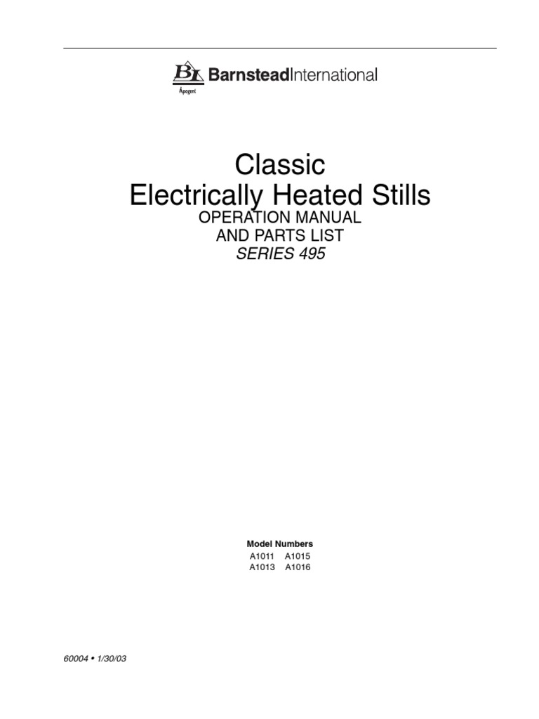 Barnstead Electrically Heated Stills Manual | PDF | Vacuum Tube | Water