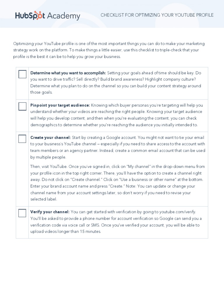 YouTube Profile Optimization Checklist | PDF | You Tube | Websites