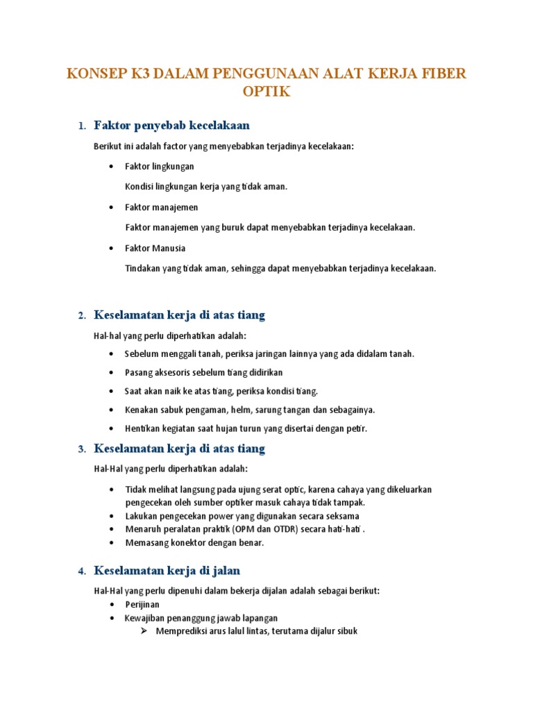K3 dalam Pekerjaan Fiber Optik | PDF