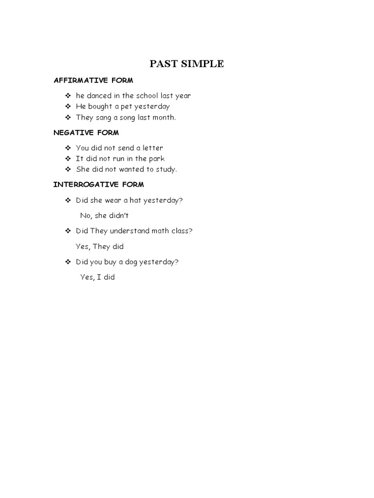 Past Simple Tenses Forms: Affirmative, Negative, Interrogative | PDF